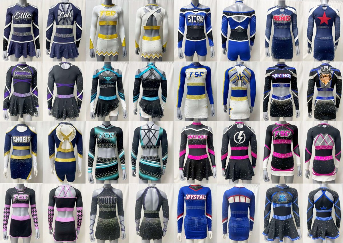 Cheerleading uniforms pleated skirts with AB rhinestones